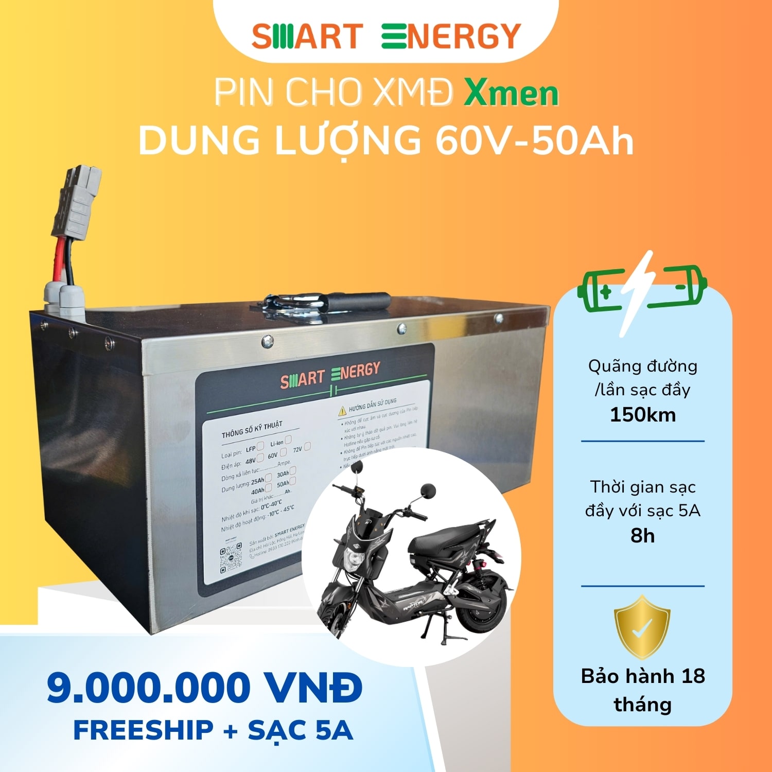 Độ pin xe máy điện Xmen 60V-50Ah | Quãng đường đến 80km